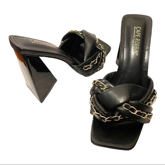 Cape Robbin | Shoes | Cape Robbin Black Woven Chain Open Toe Triangle ...